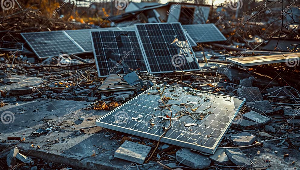 A Broken Solar Panel, a Torn Panel Mount Lie on the Ground ...