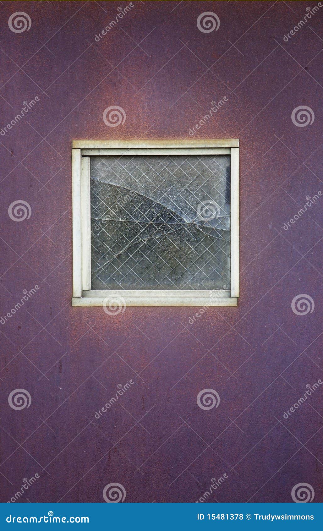 Broken Square Window in a Purple Metal Door Stock Photo - Image of ...