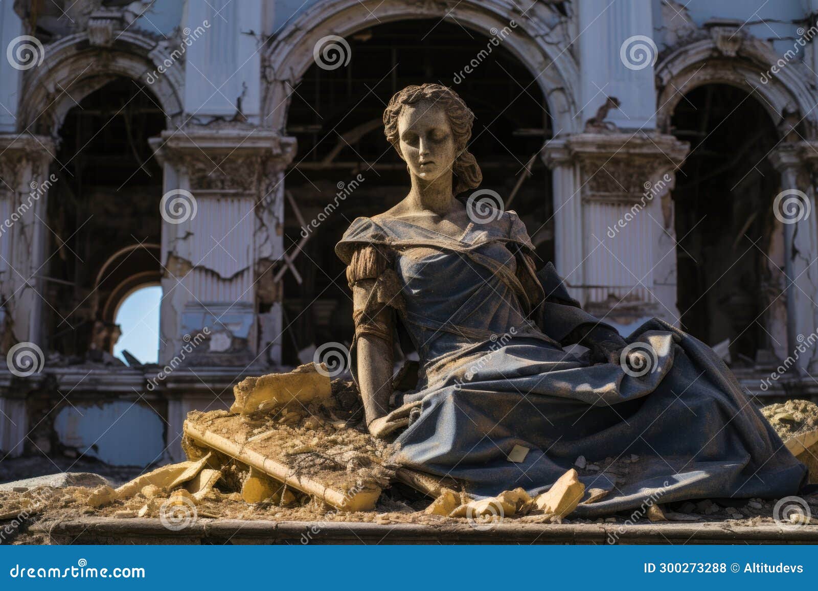 A Broken Statue in Front of a Damaged Historical Monument Stock Photo ...