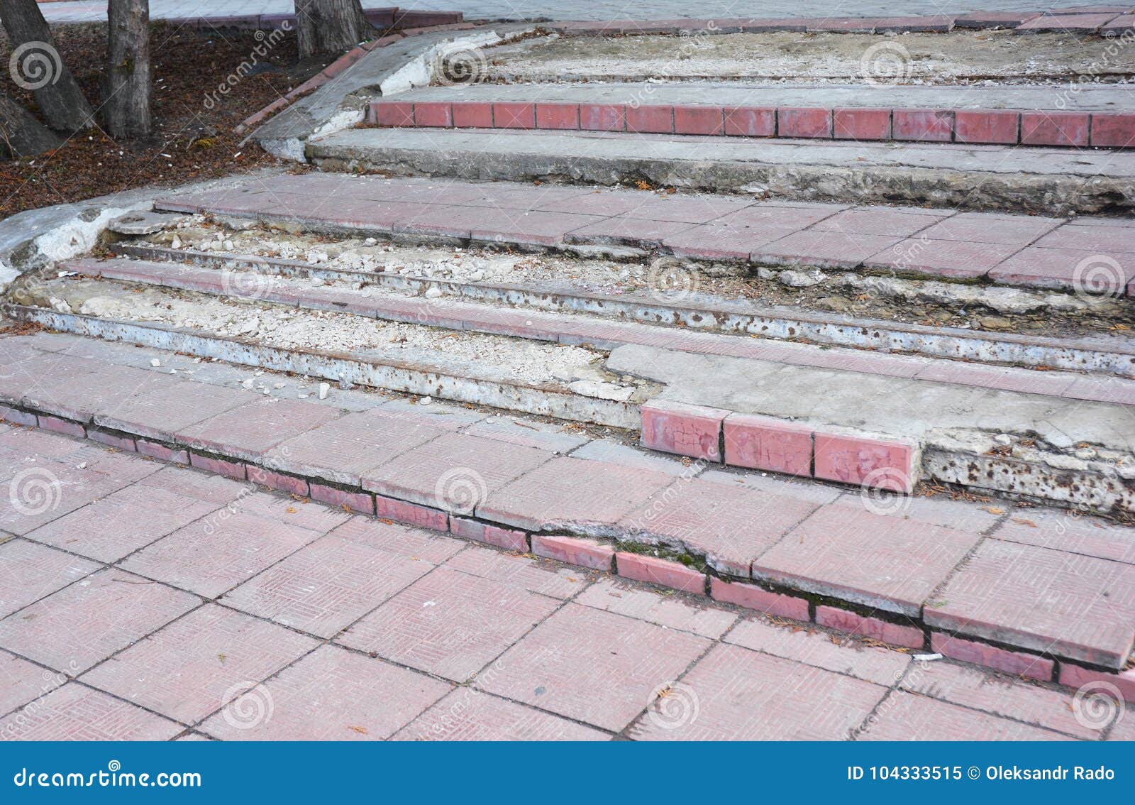 Broken Steps Outdoor. Damaged Stair Case Stock Image - Image of tiles ...