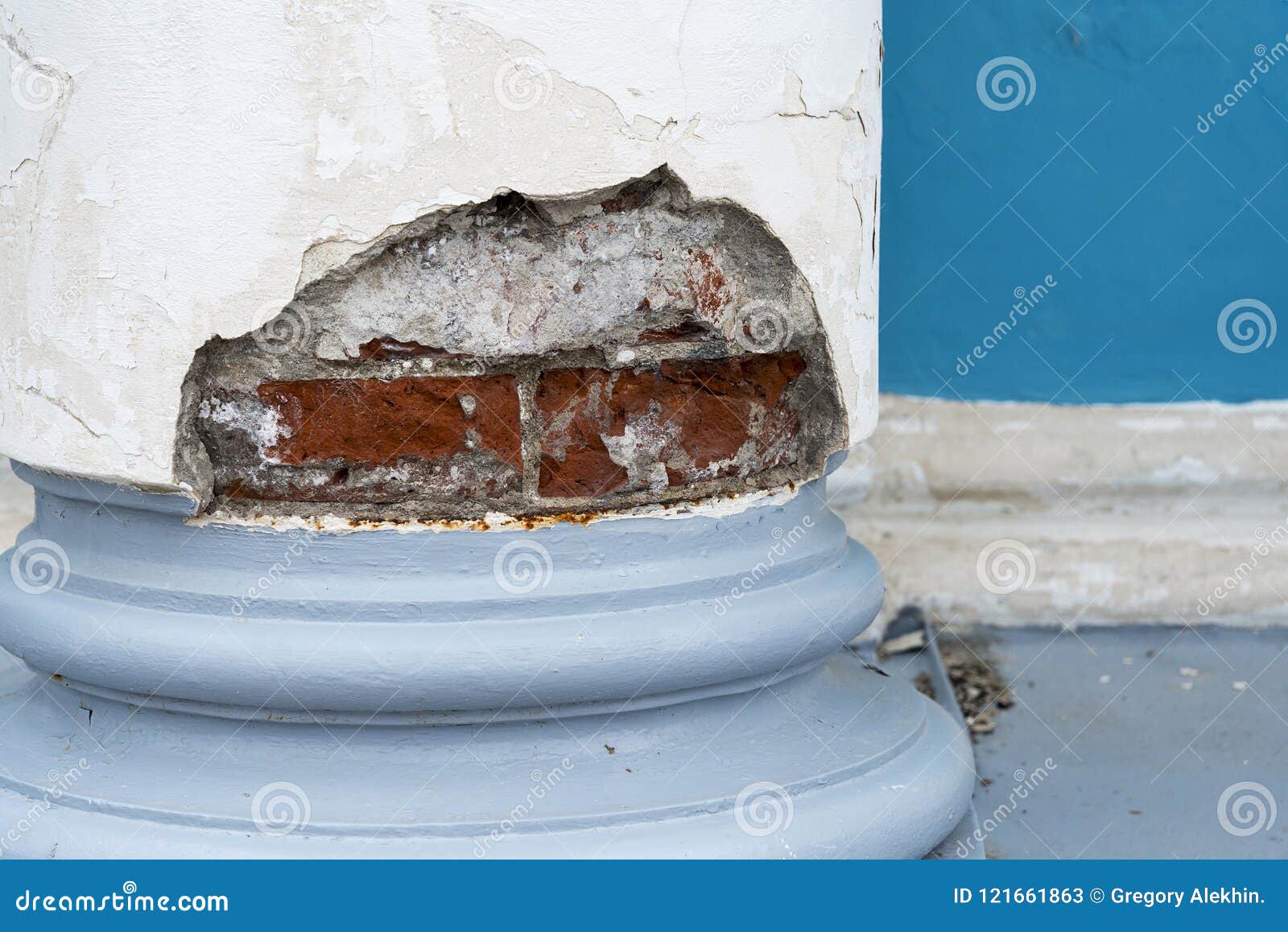 Broken Stone Ancient Column Painted White. Stock Image - Image of post ...