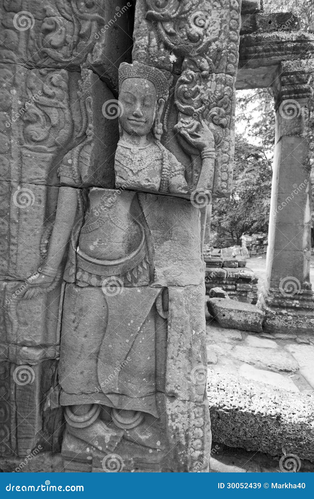 Stone Devata Carvings, Preah Kahn Temple, Cambodia Royalty-Free Stock ...