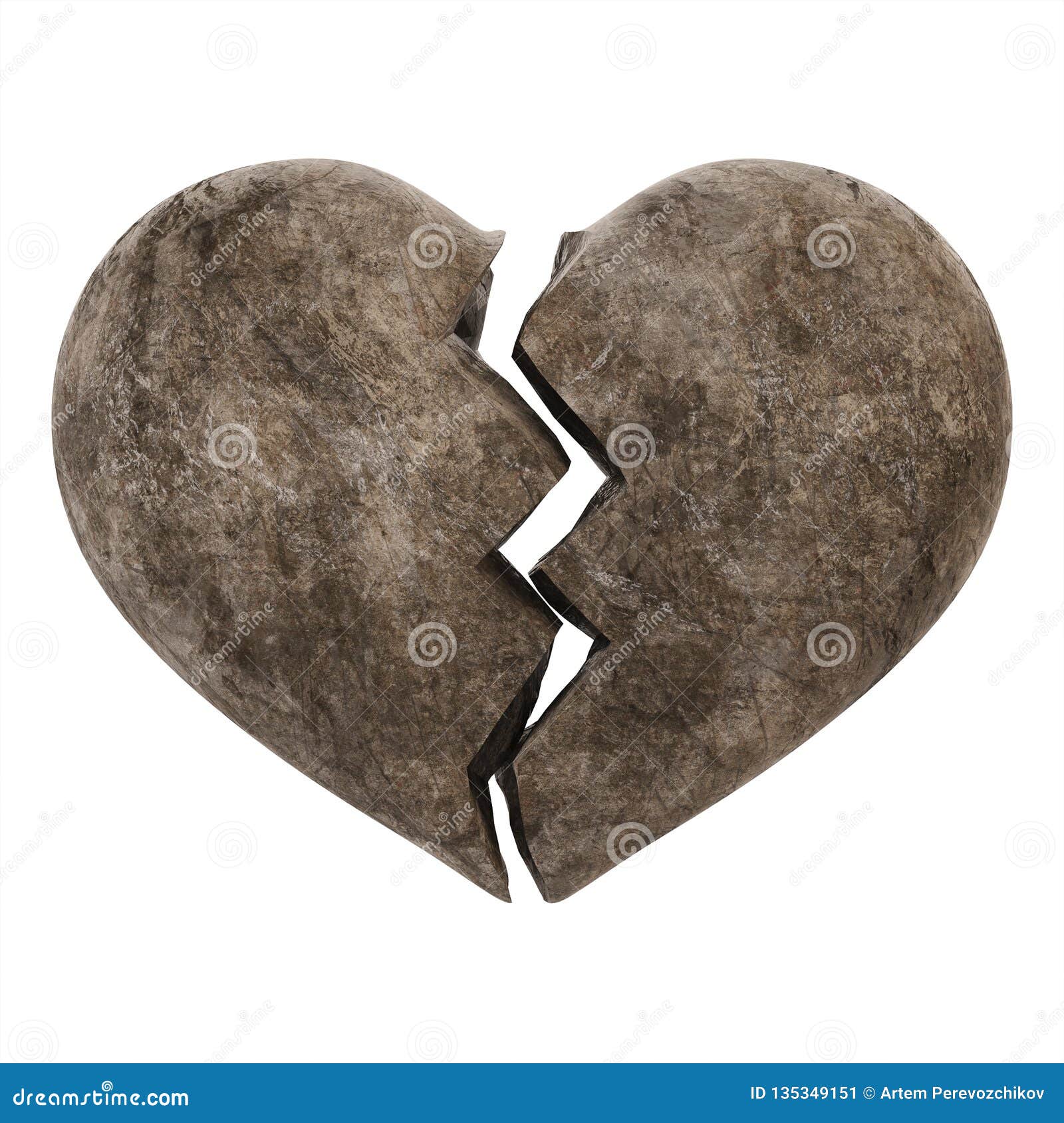 Broken Stone Heart on a White Background. Stock Illustration ...