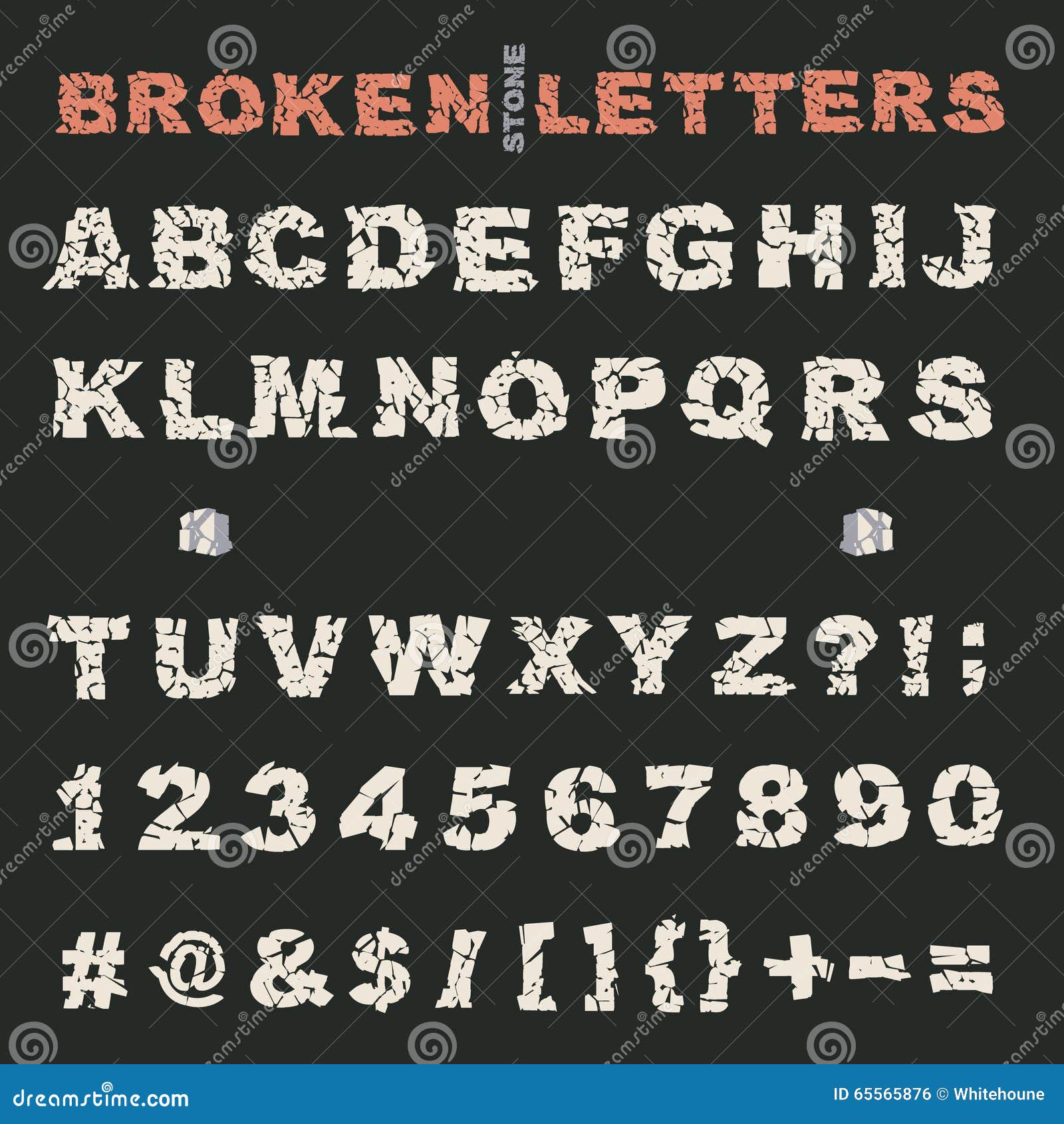 Broken stones alphabet stock vector. Illustration of smashed - 65565876