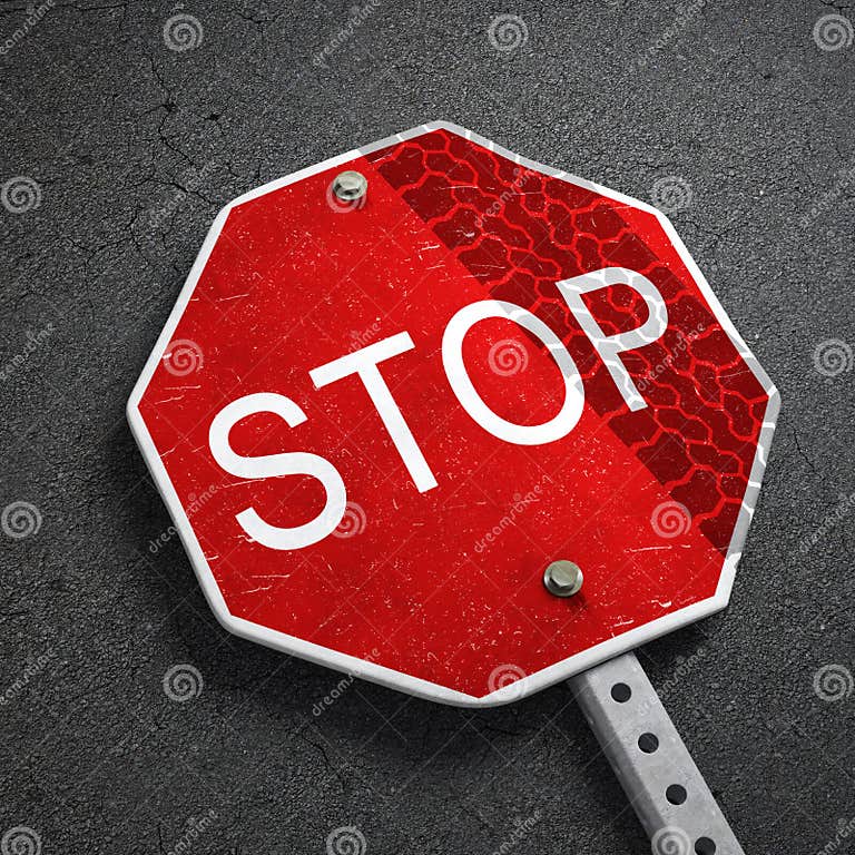 Broken stop sign stock illustration. Illustration of road - 10703095