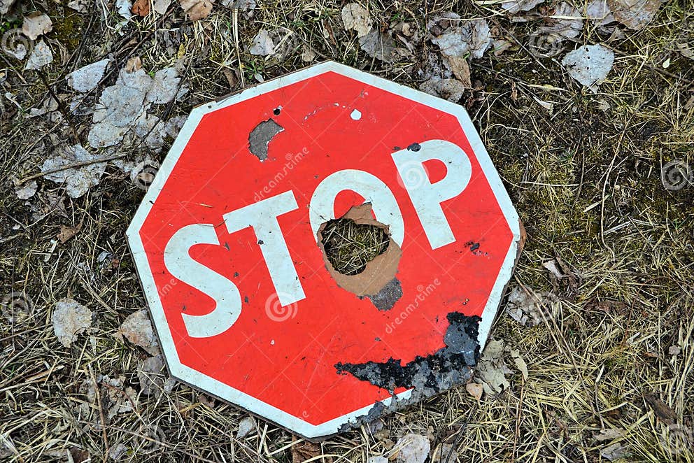 A broken stop sign stock image. Image of note, blocks - 30455057