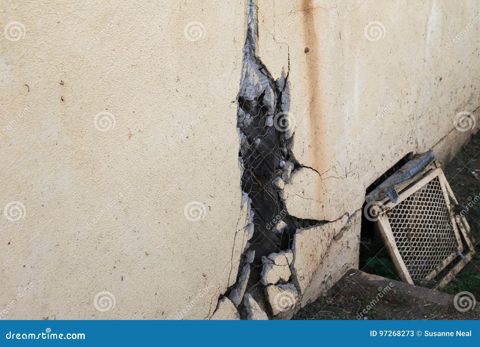 Broken Stucco on Old Building and Vent Stock Image - Image of casing ...