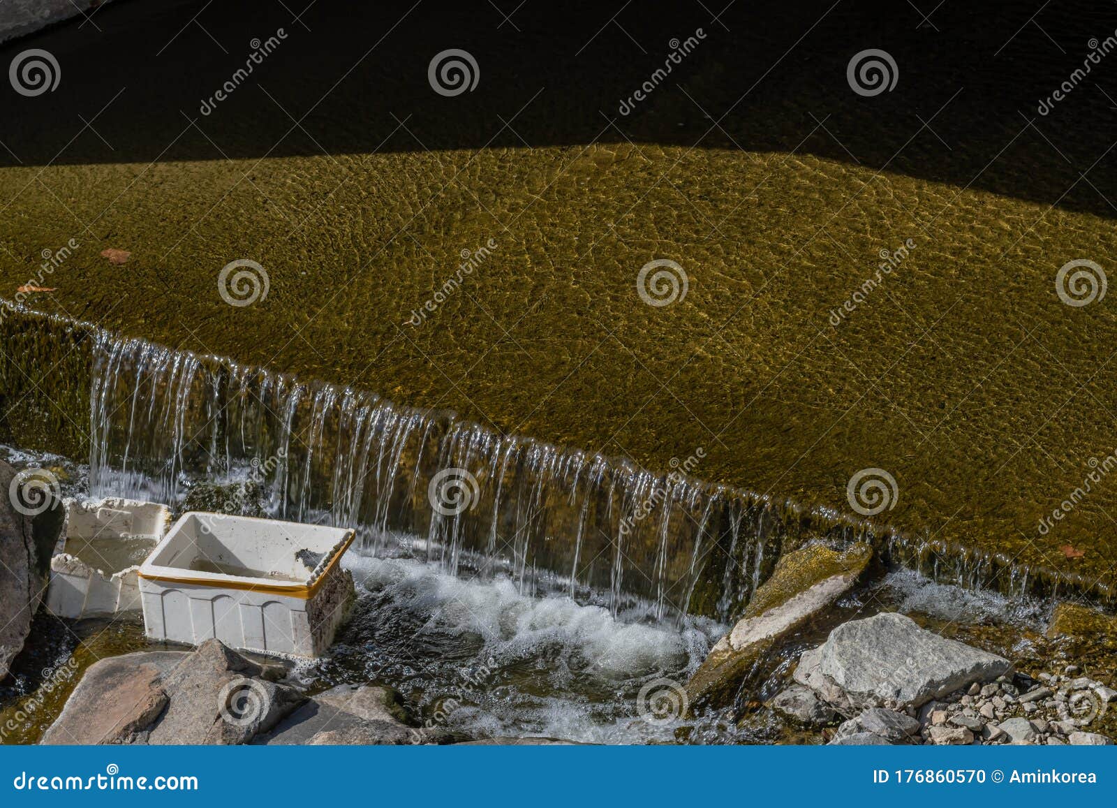 Broken Styrofoam Container in Stream Stock Photo - Image of boulder ...