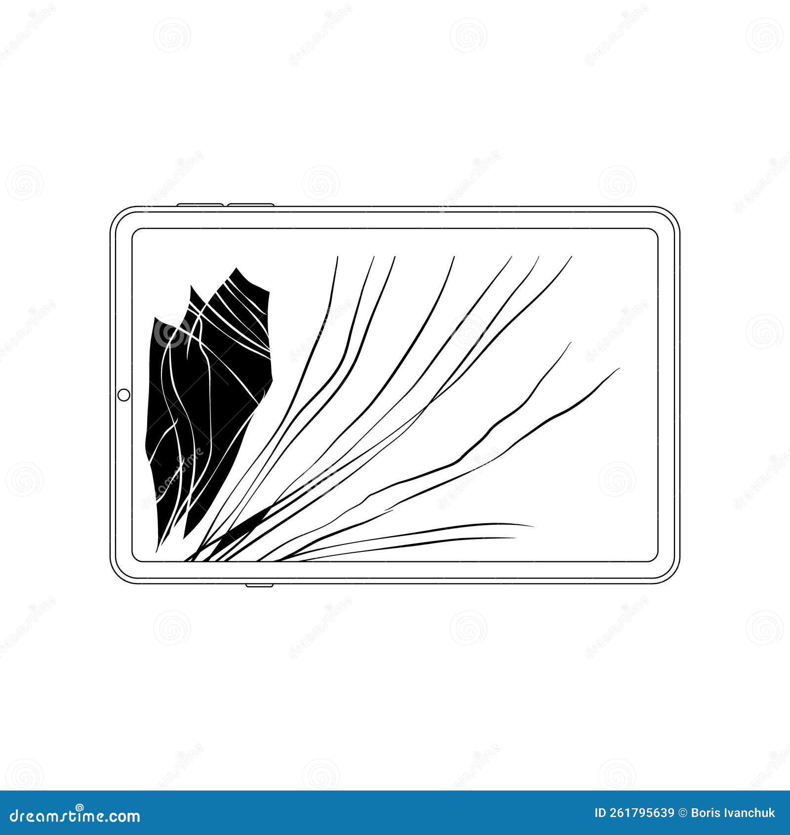 Broken Tablet in Outline Style on a White Background. Vector ...