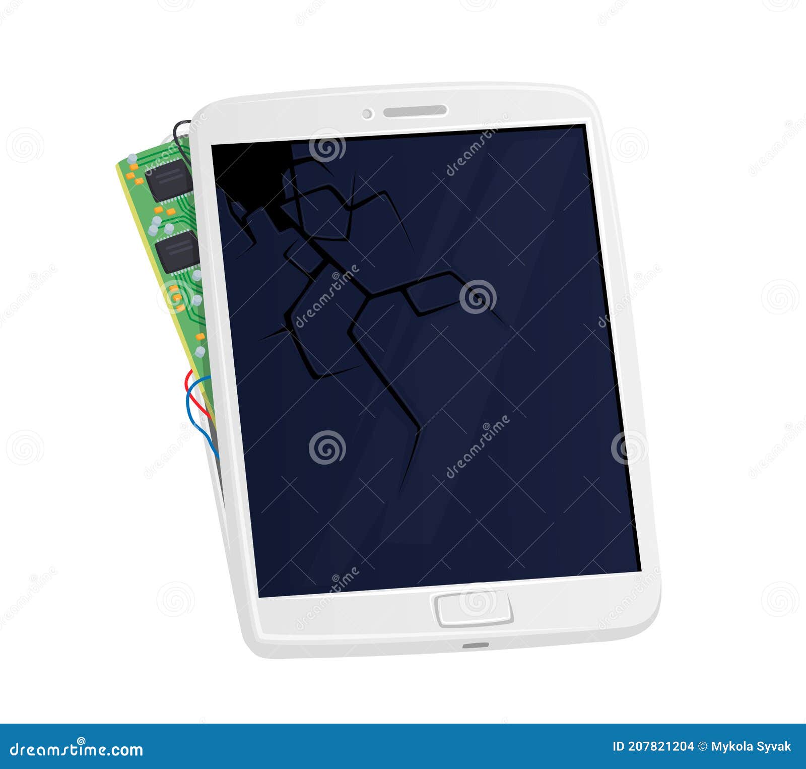 Broken Tablet Pc Isolated on White Background. Destroyed Smartphone ...
