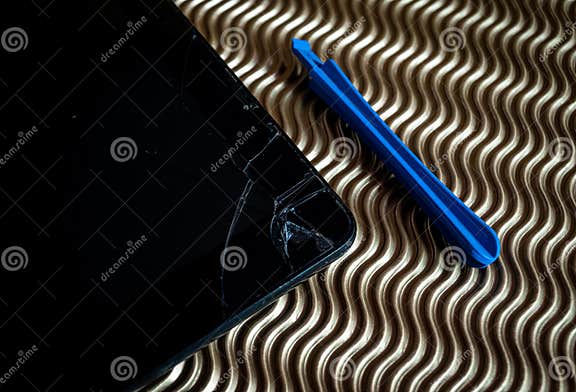 Broken Tablet with Smashed Screen and Tool To Repair . on Graphic ...