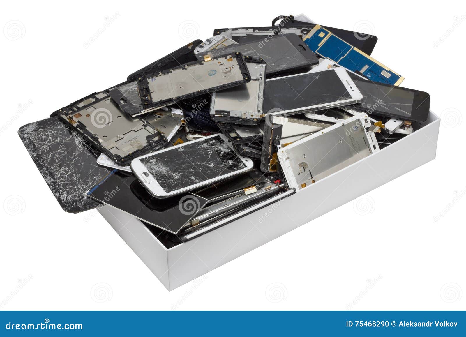 Broken Telephons in the White Cardboard Box Stock Photo - Image of ...
