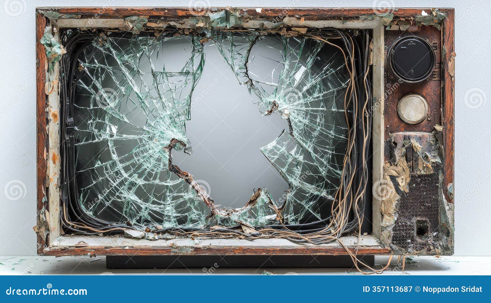 Broken Television Set with a Shattered Screen Lying on the Floor in a ...