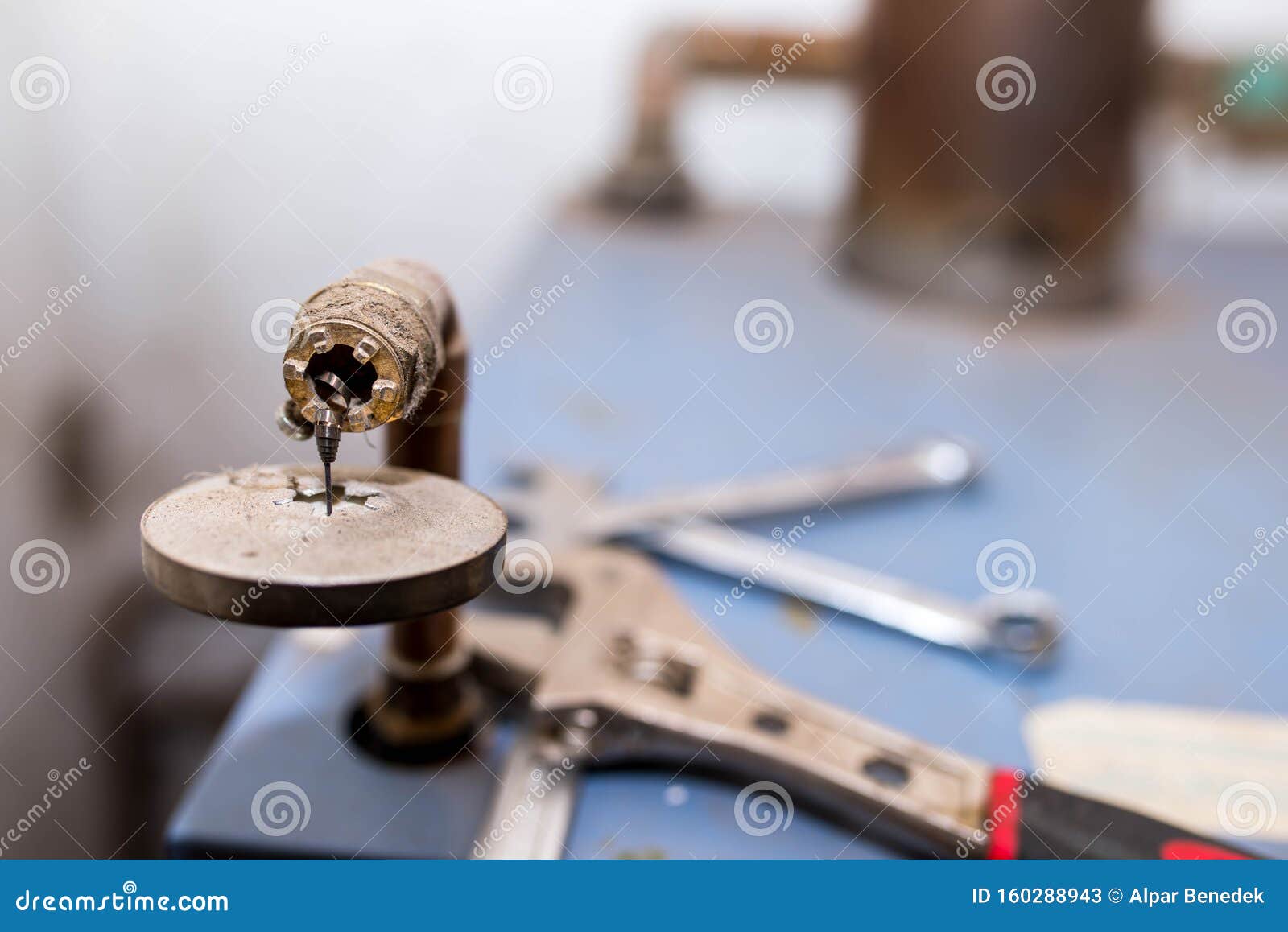 Broken Thermometer on Wood Central Heating System`s Top, Wrenches in ...