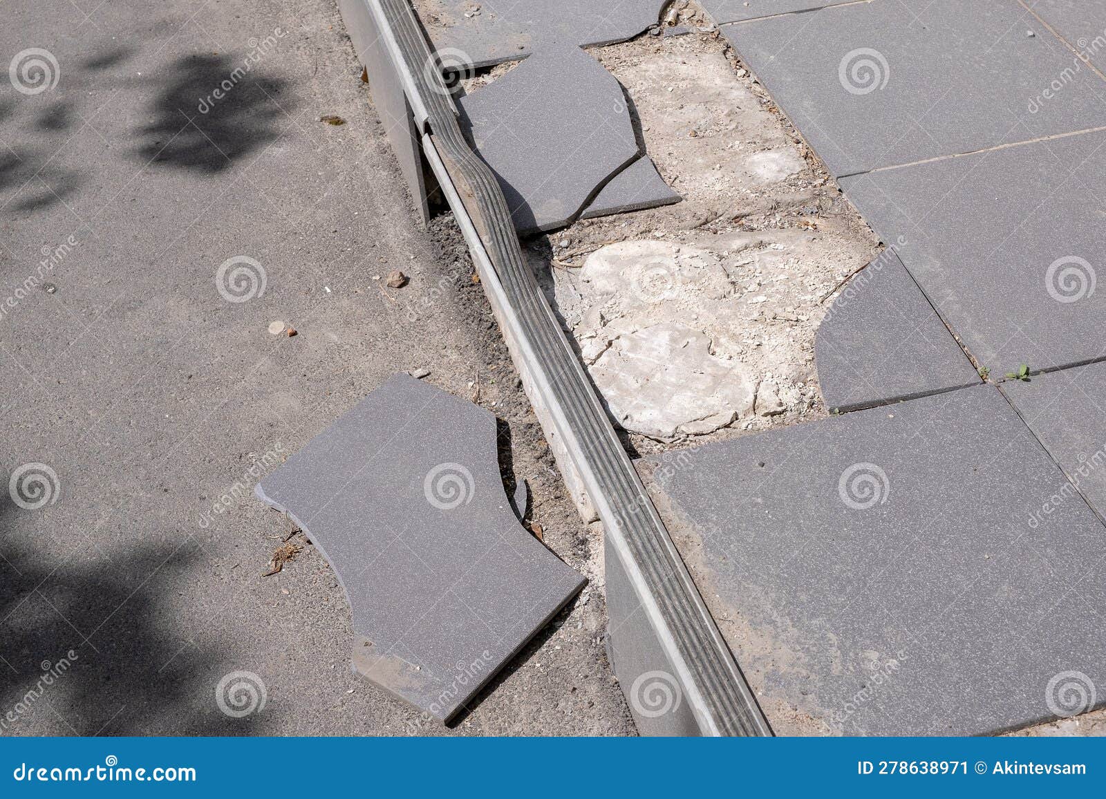 Broken Tiles on the Steps of the Street Porch Stock Image - Image of ...