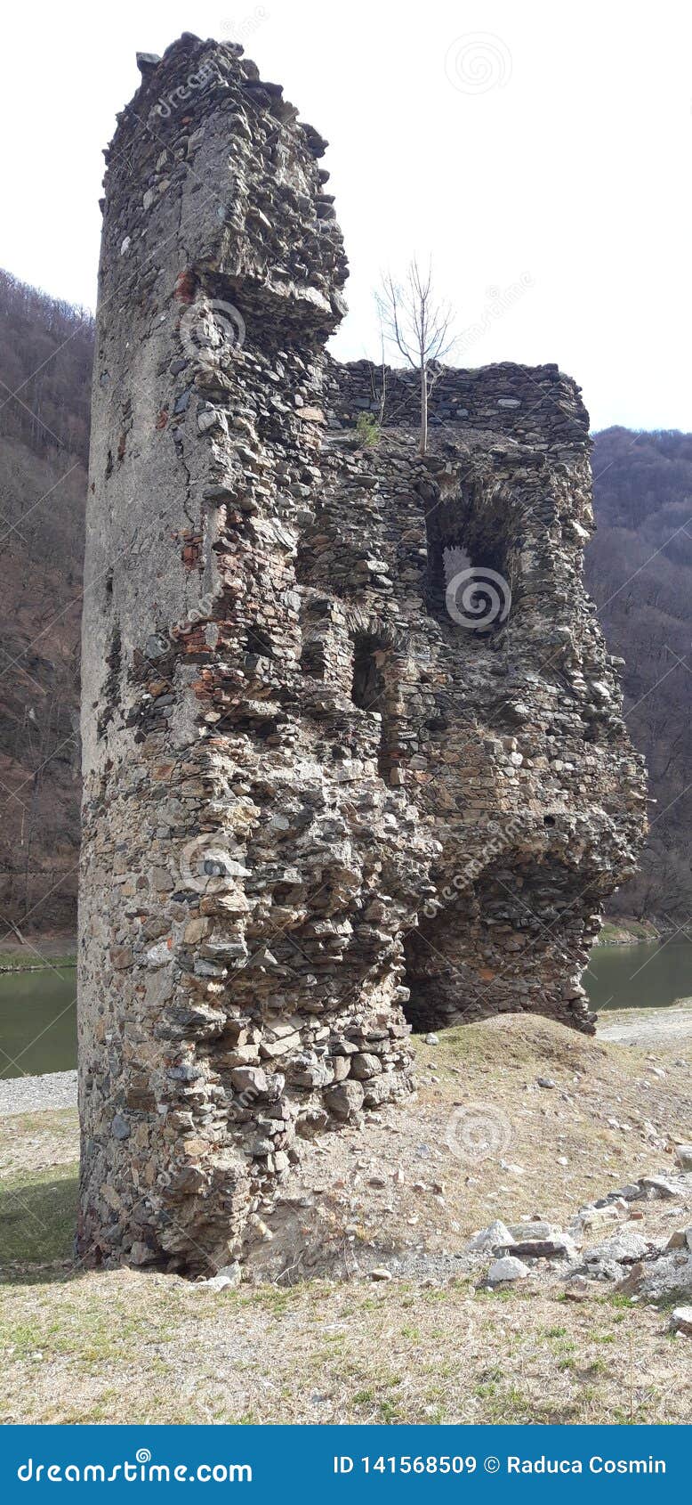 The broken tower stock image. Image of remnant, river - 141568509