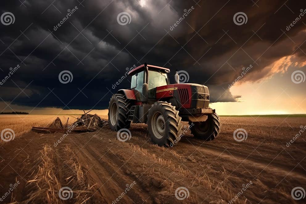 Broken Tractor Under Dramatic Stormy Sky Stock Image - Image of stormy ...
