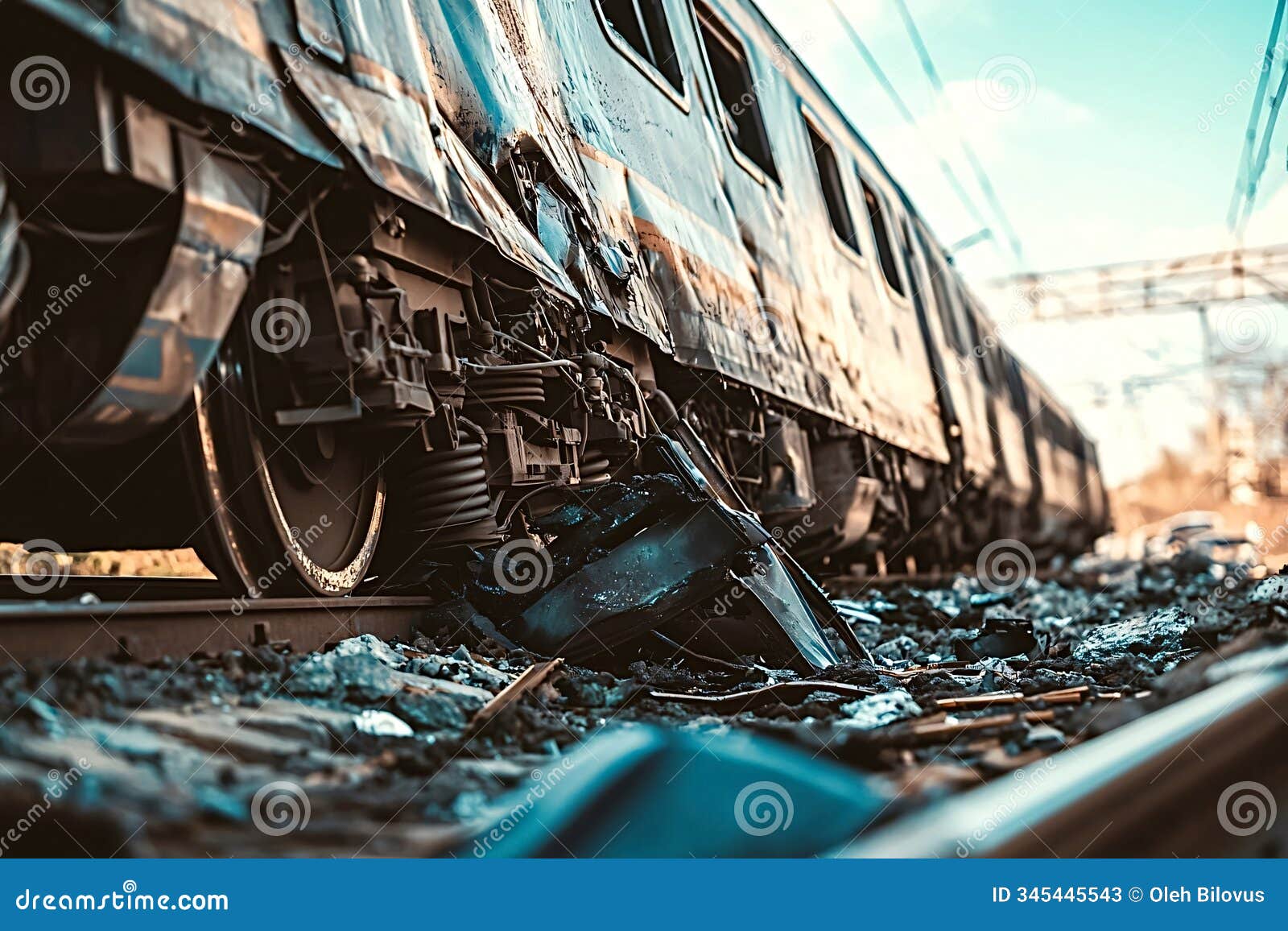 Derailed Train Showing Extensive Damage after Crashing Stock Image ...
