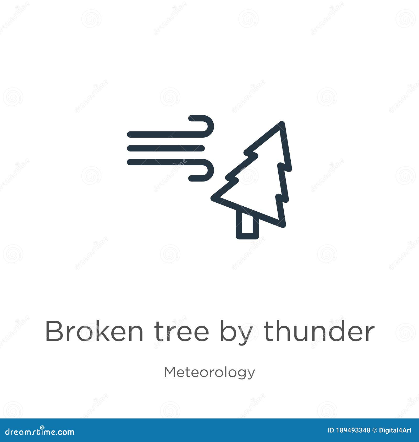 Broken Tree by Thunder Icon. Thin Linear Broken Tree by Thunder Outline ...