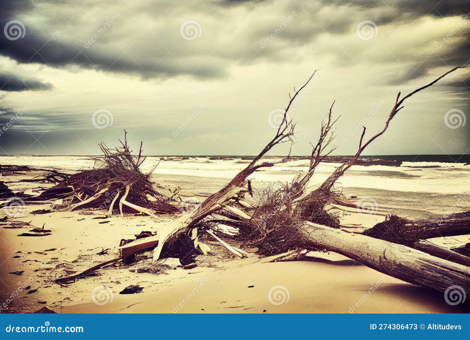Broken Trees and Fallen Branches in Hurricane Aftermath on Beach Stock ...