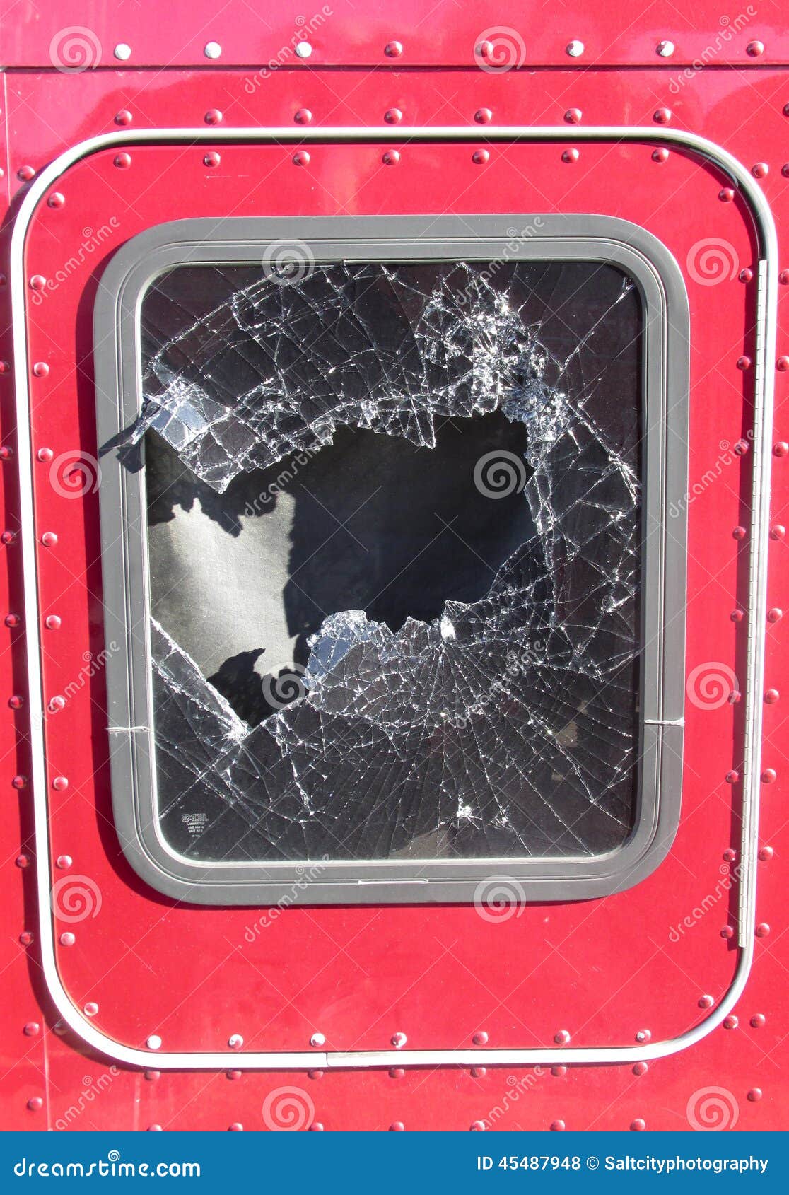 Broken Truck Window Repaired With A Sheet Of Plywood. Stock Photography ...