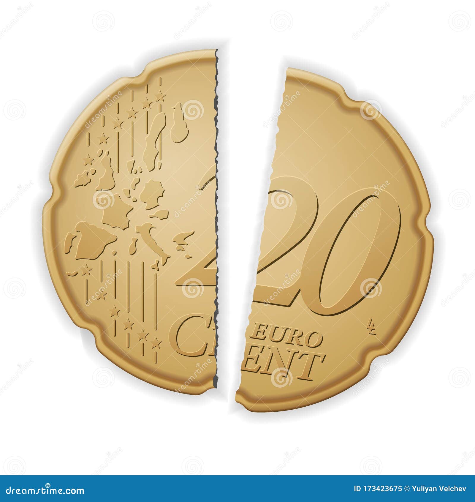Broken twenty euro cent stock vector. Illustration of twenty - 173423675