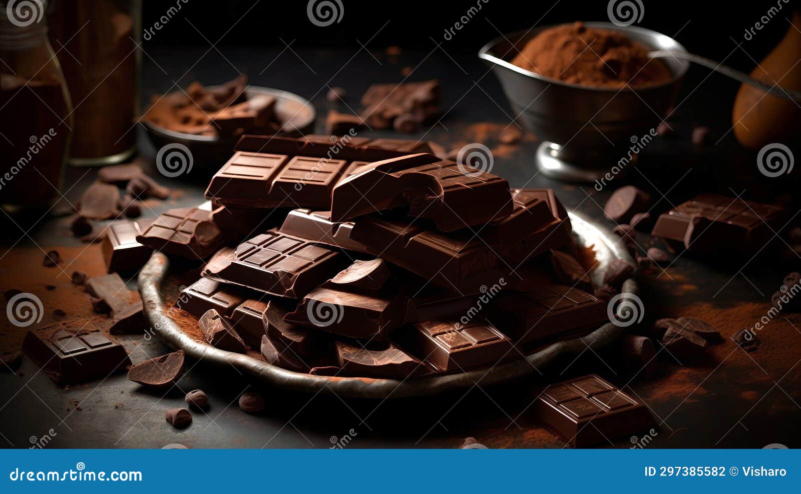 Broken Up Chocolate Blocks and Cocoa for Cooking Stock Illustration ...