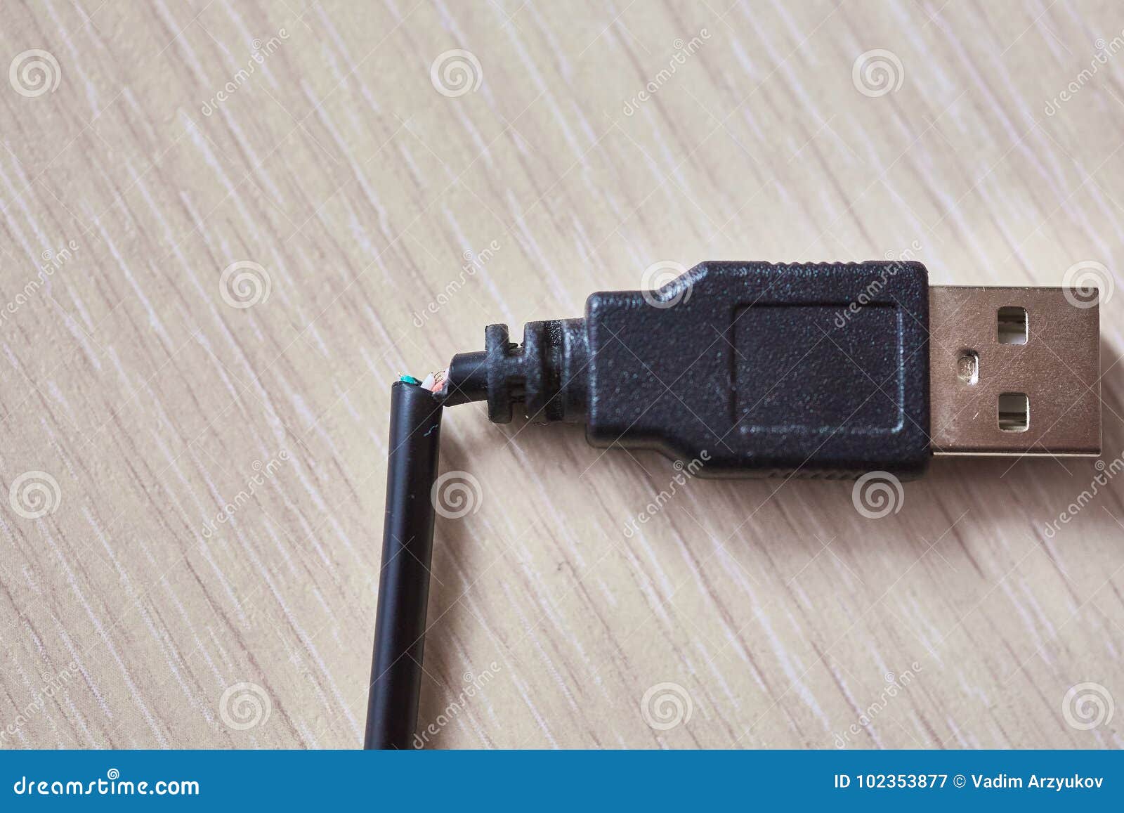 Broken Usb Cable on a Wooden Table Stock Image - Image of computer ...