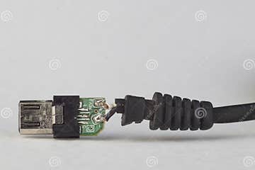 Broken USB Plug Jack Cable Showing Circuit Board. Communication ...