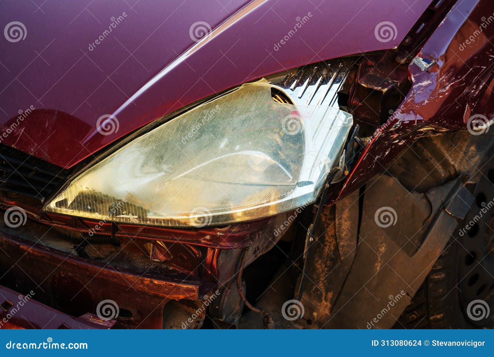 Broken Vehicle Headlight after Traffic Accident Stock Photo - Image of ...