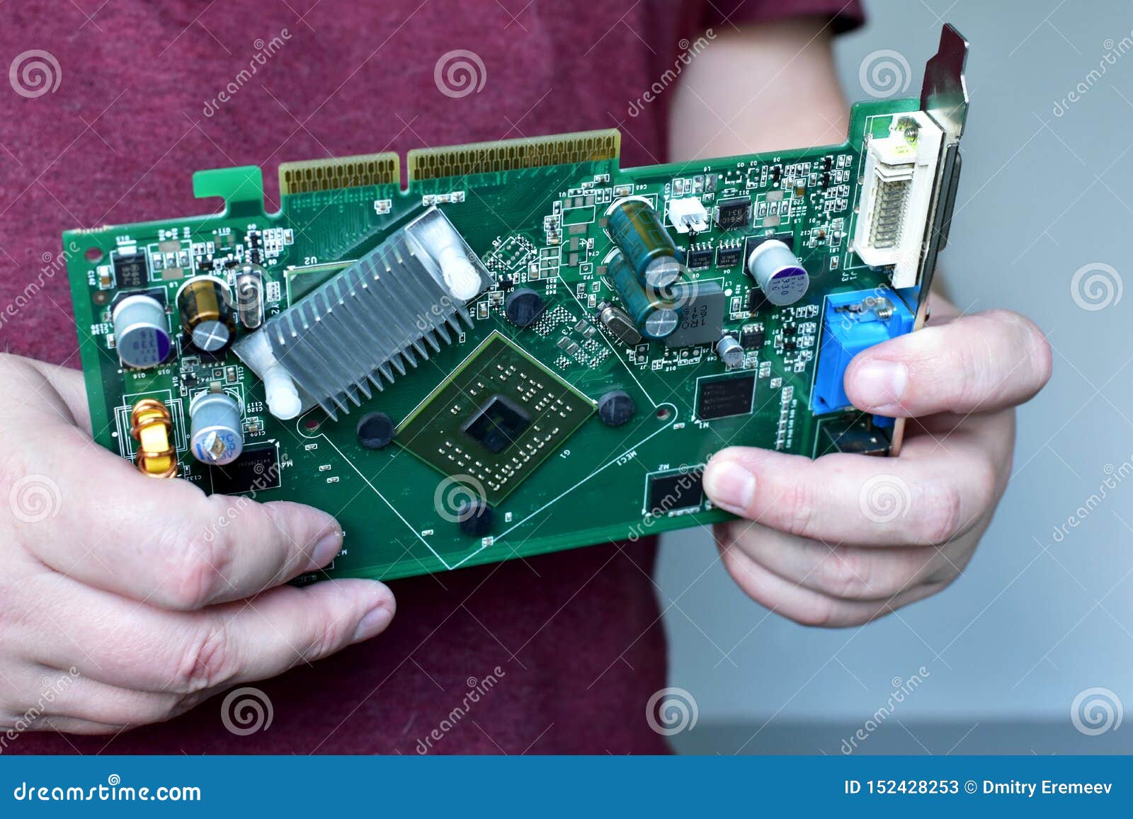 Video Card of a Personal Computer in the Hands of a Man Stock Image ...