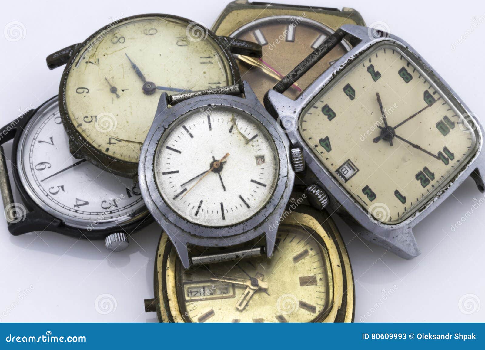 Broken Vintage Watch, on White. Stock Image - Image of gear, alarm ...