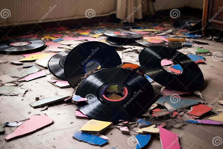 Broken Vinyl Record Pieces on the Floor Stock Illustration ...