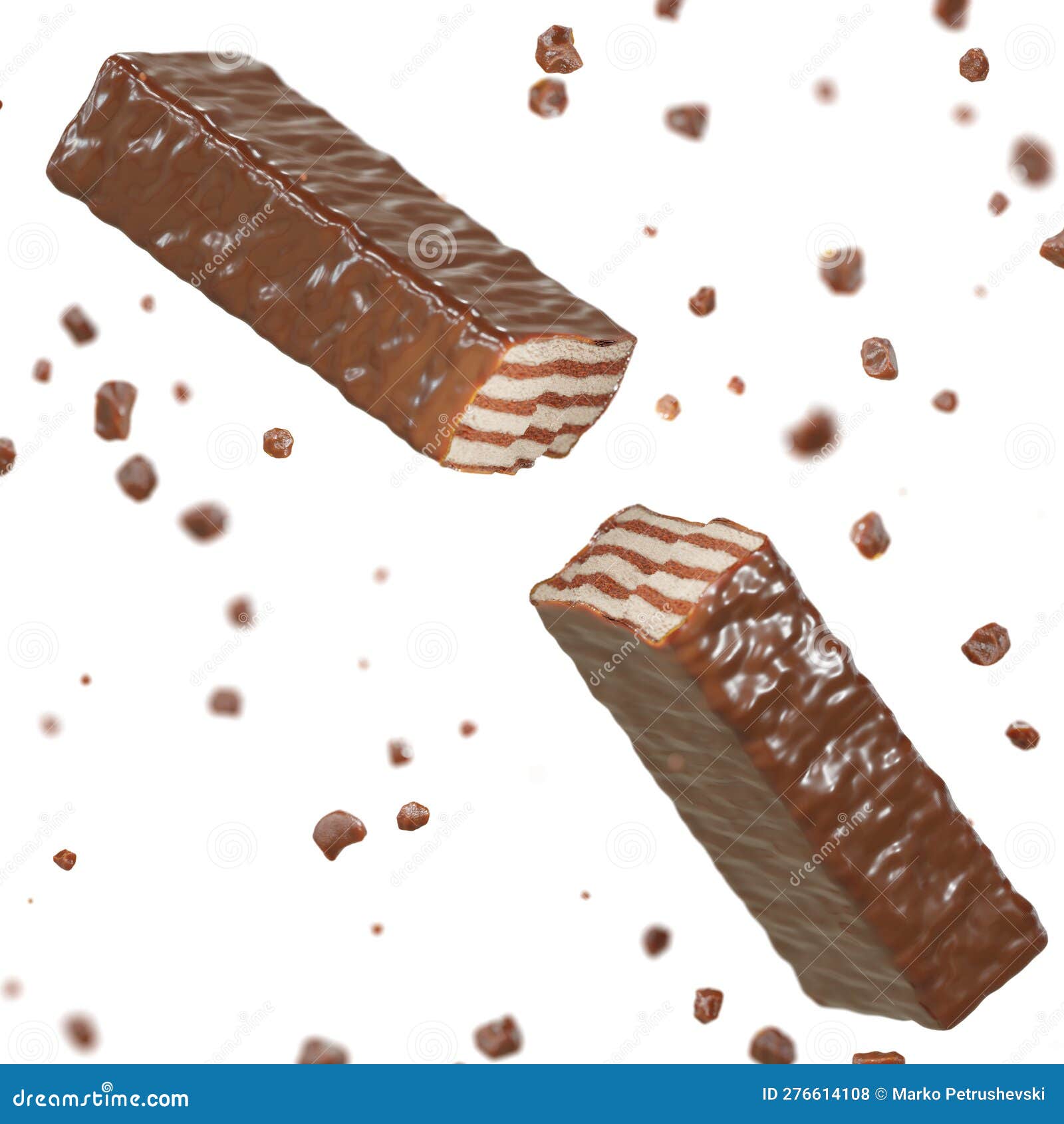 Broken Wafer in Half with Pieces of Chocolate Isolated on White ...