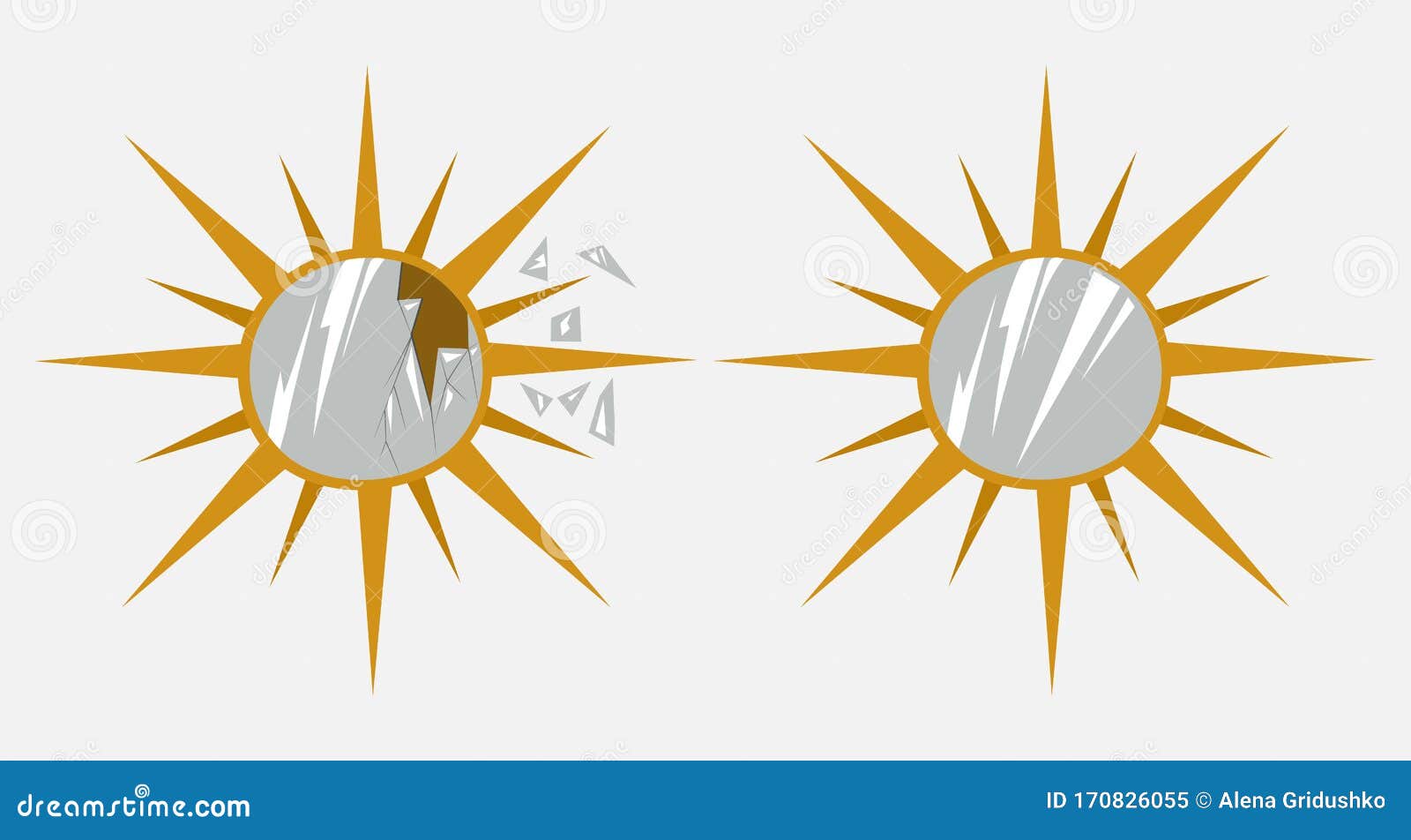 Broken Wall Mirror in the Form of the Sun with Rays, with Sharp ...