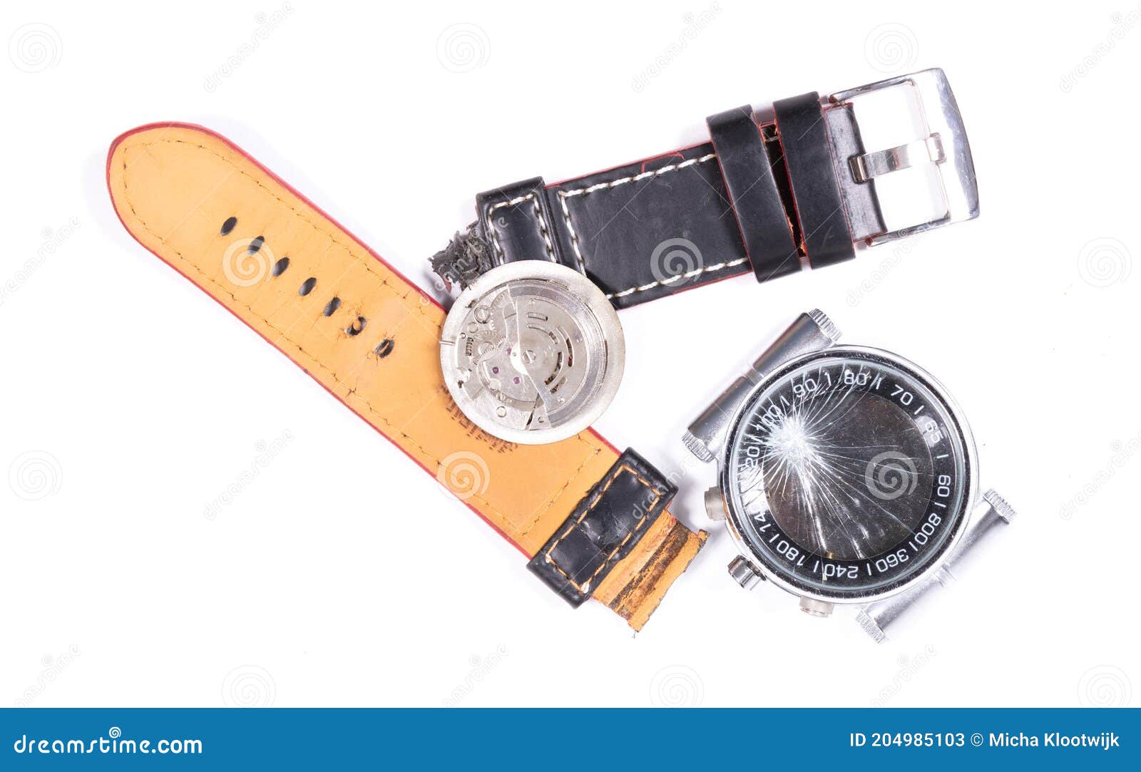 Broken watch isolated stock image. Image of steel, glass - 204985103