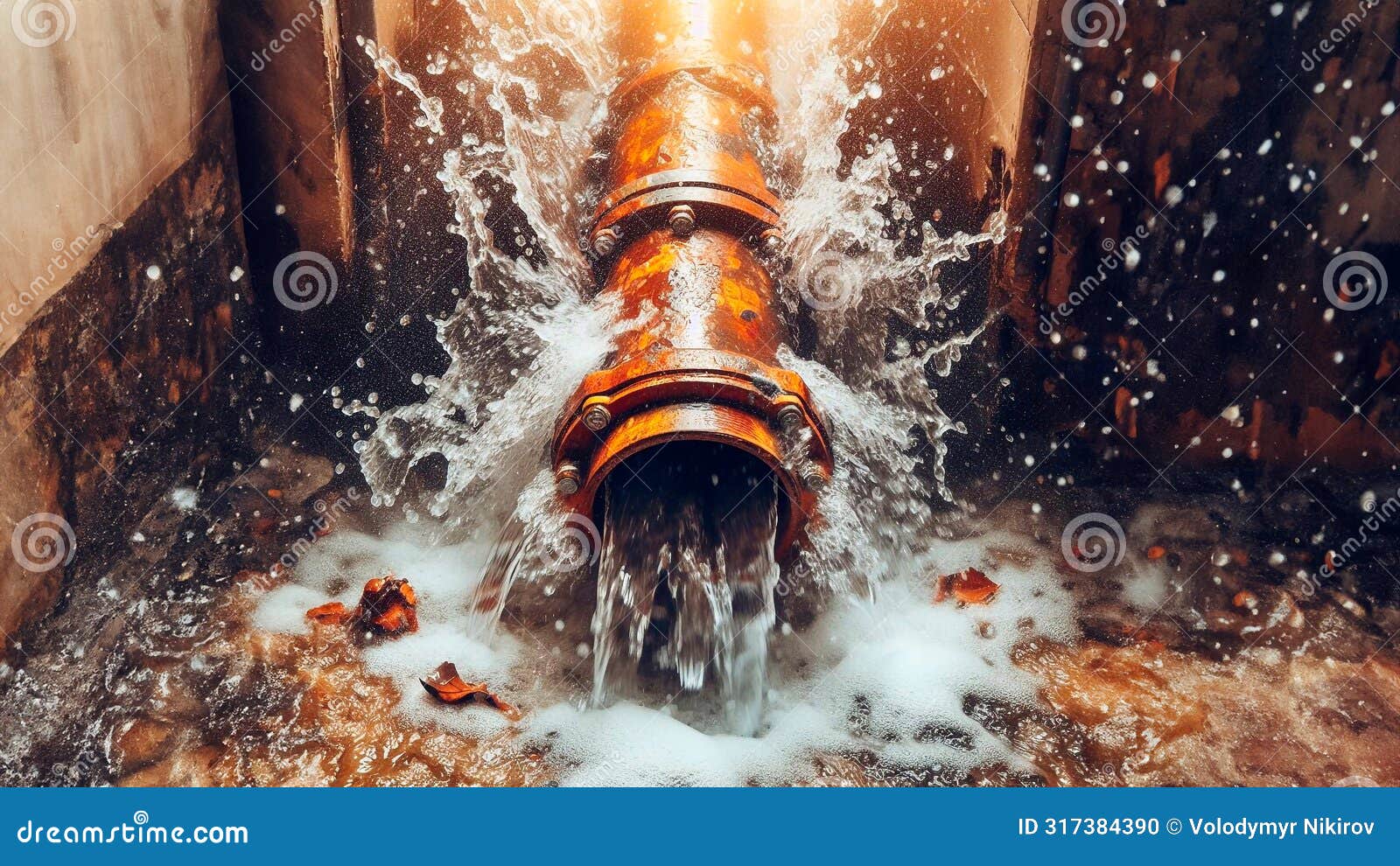 A Broken Water Pipe Leaking Water. Generated AI Stock Illustration ...