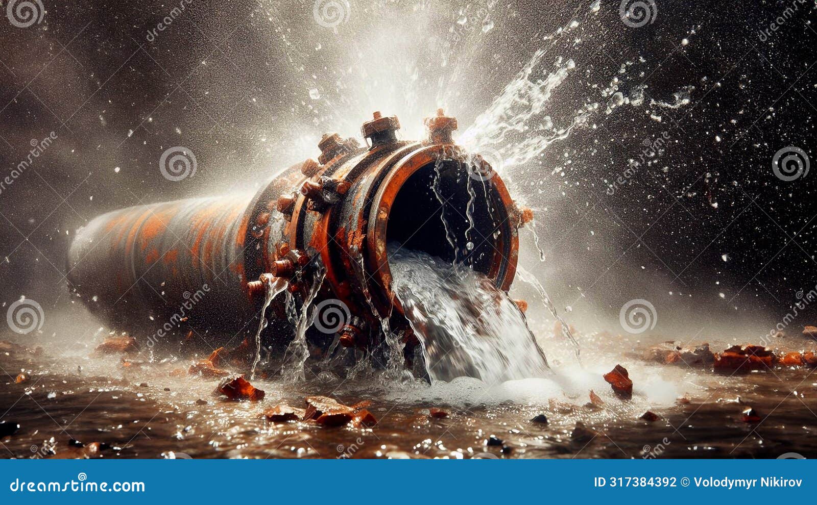 A Broken Water Pipe Leaking Water. Generated AI Stock Illustration ...