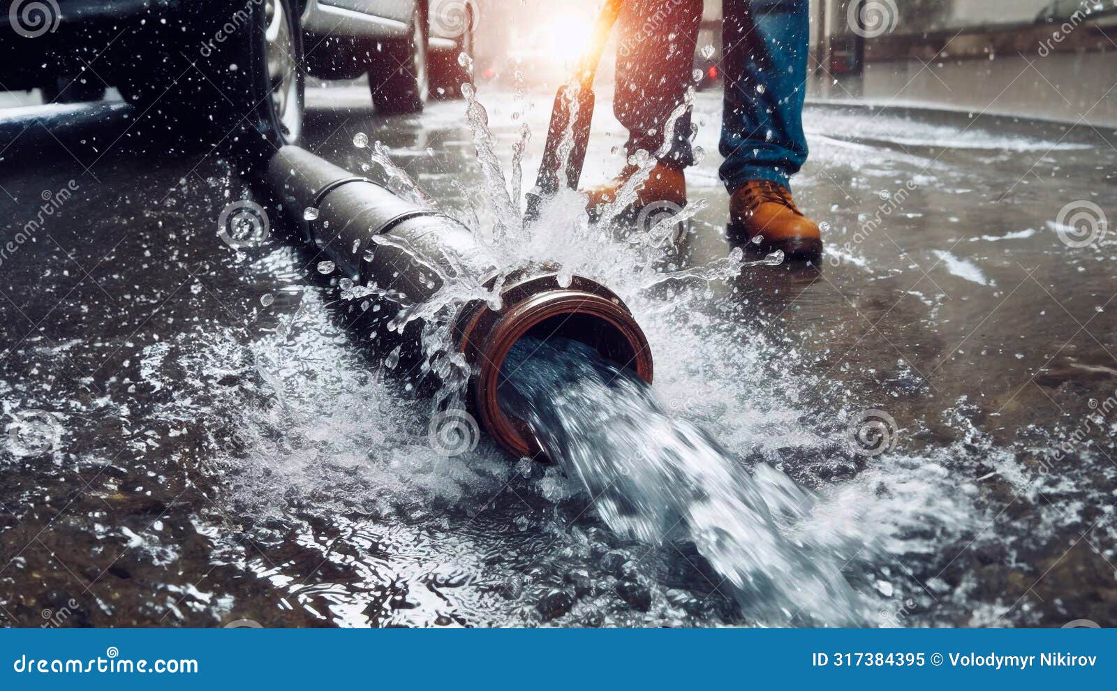 A Broken Water Pipe Leaking Water. Generated AI Stock Illustration ...