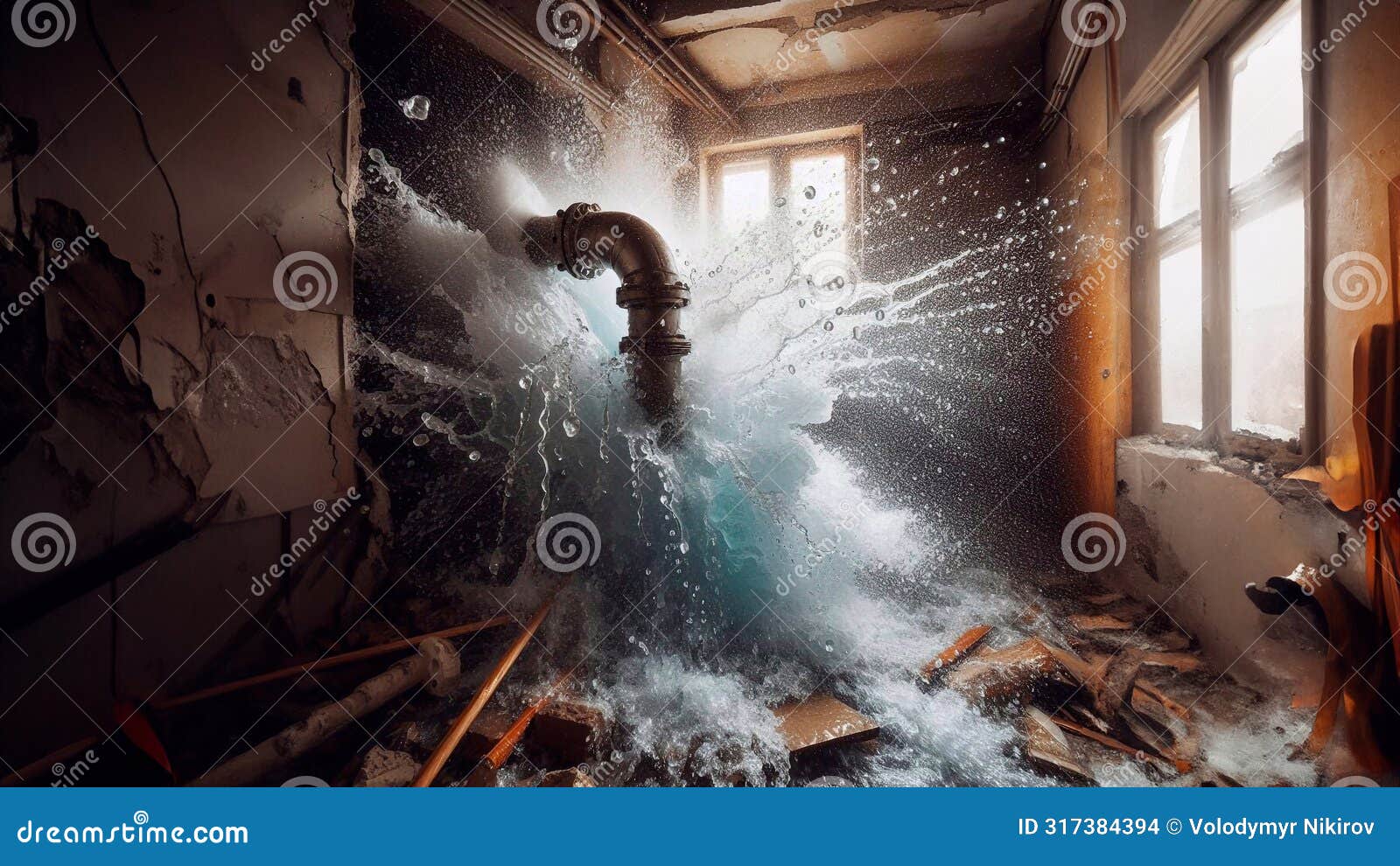 A Broken Water Pipe Leaking Water. Generated AI Stock Illustration ...