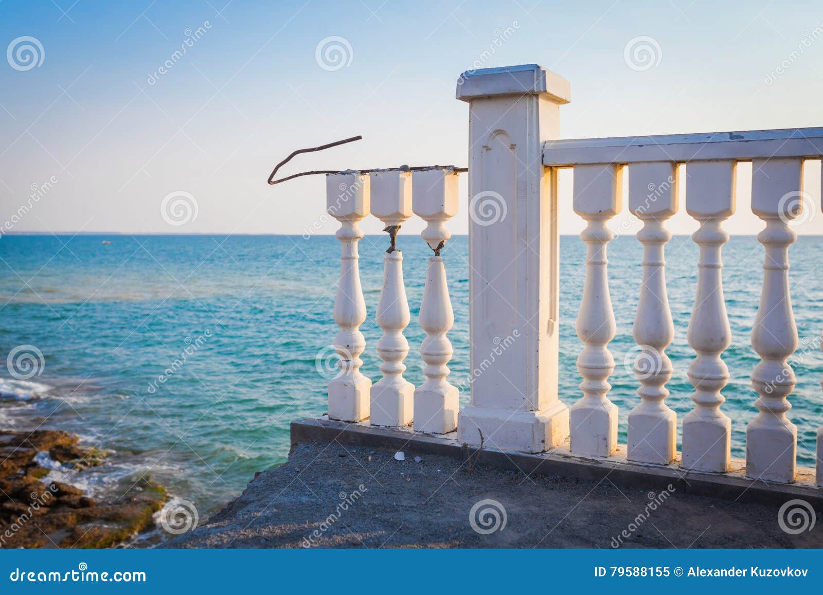 Broken White Balcony on Terrace Near Sea and Blue Sky Stock Image ...