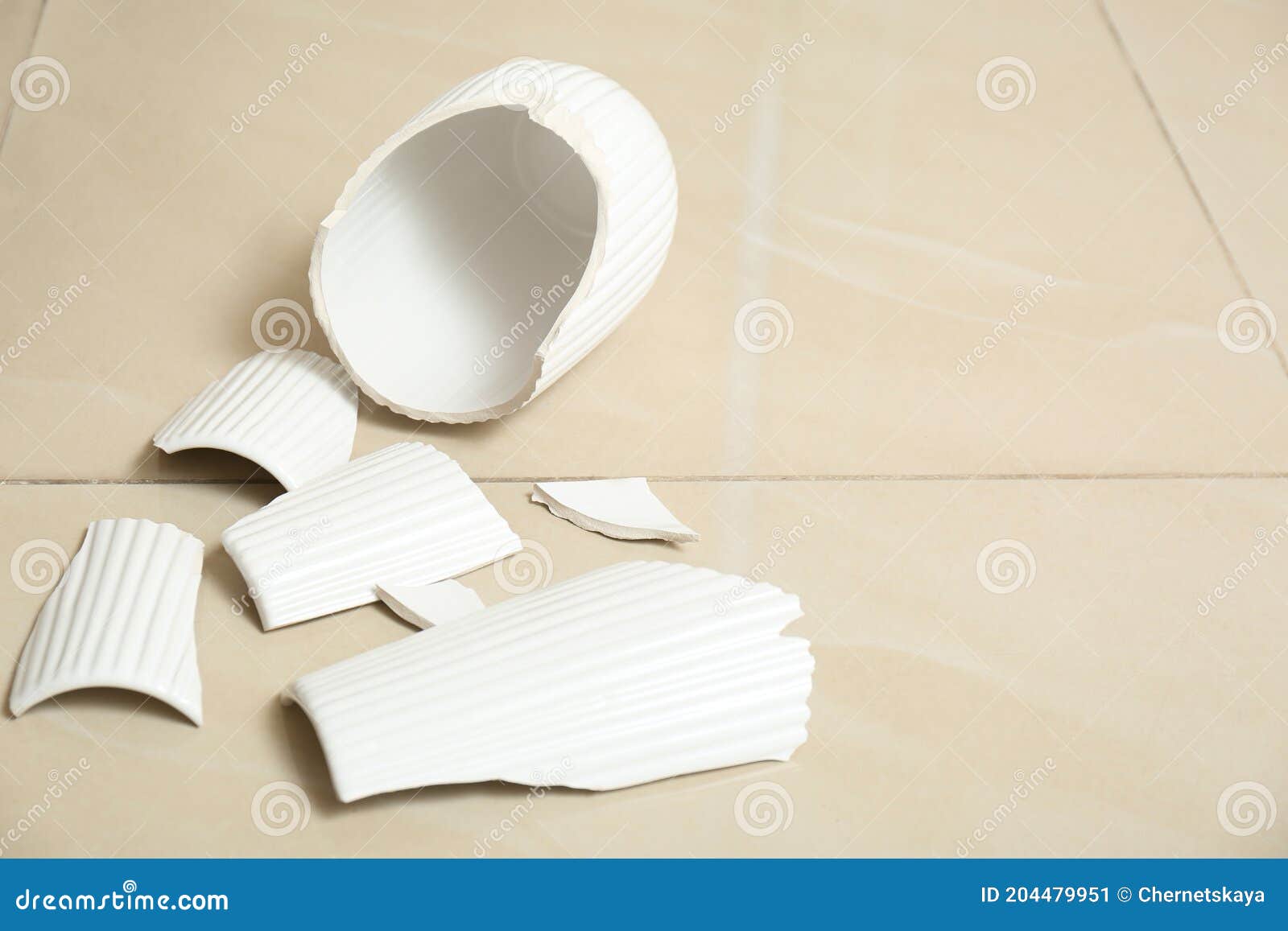 Broken White Ceramic Vase on Floor. Space for Text Stock Image - Image ...