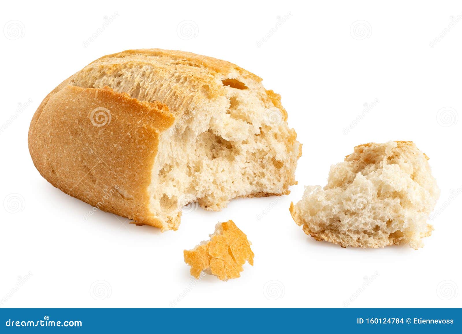Broken White French Bread Roll Isolated on White Stock Photo - Image of ...