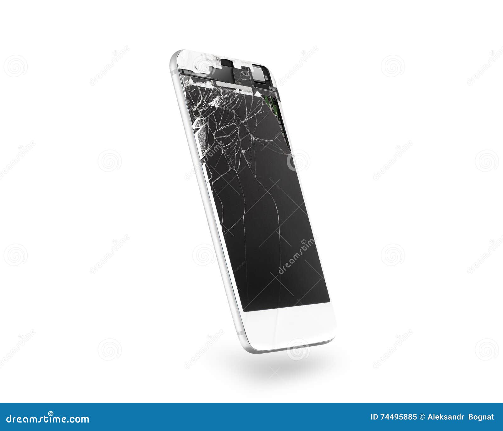 Broken White Mobile Phone Screen, Side View, Isolated, Clipping Path ...