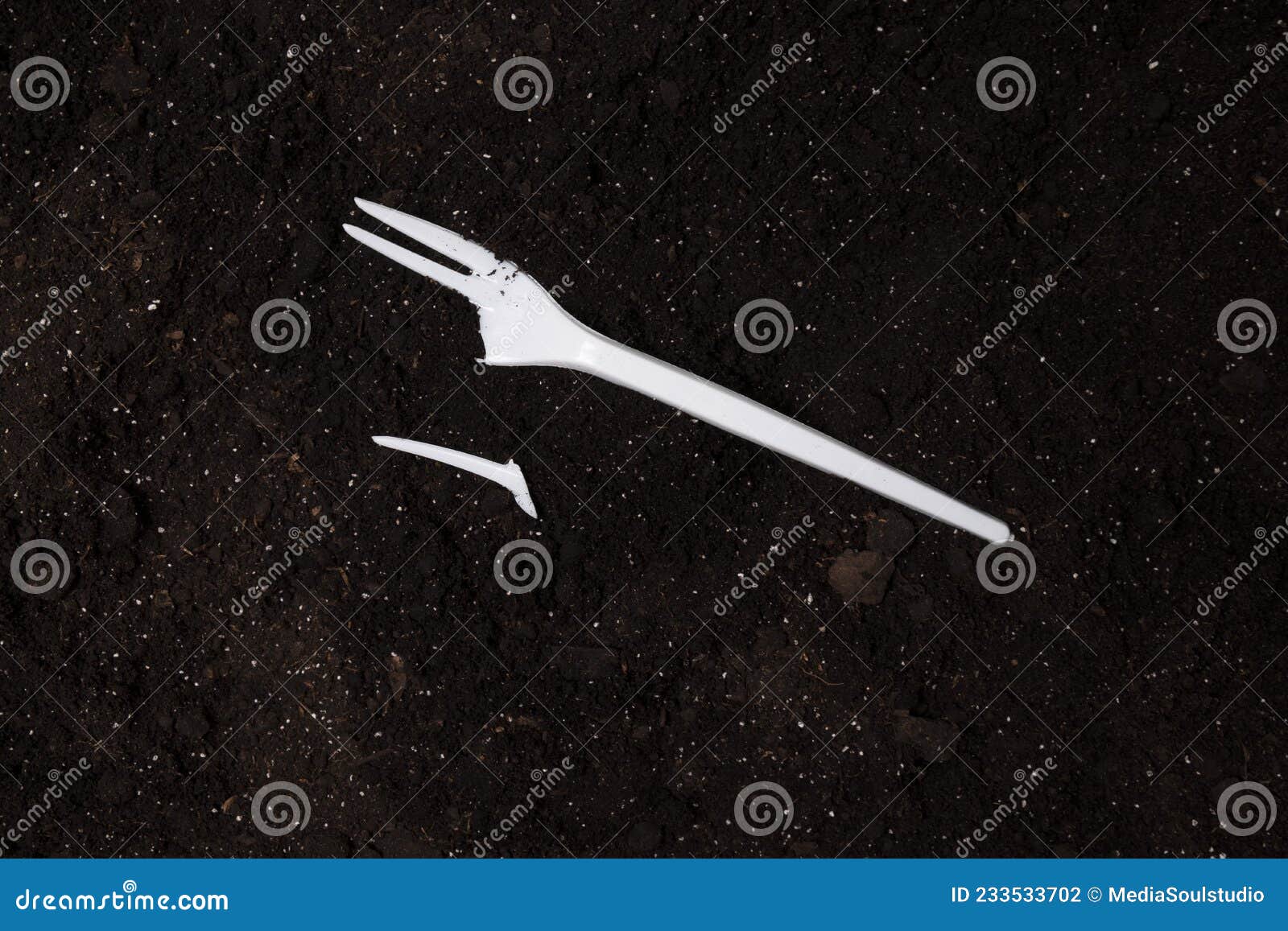 Broken White Plastic Fork in the Ground. Rubbish in the Ground Stock ...
