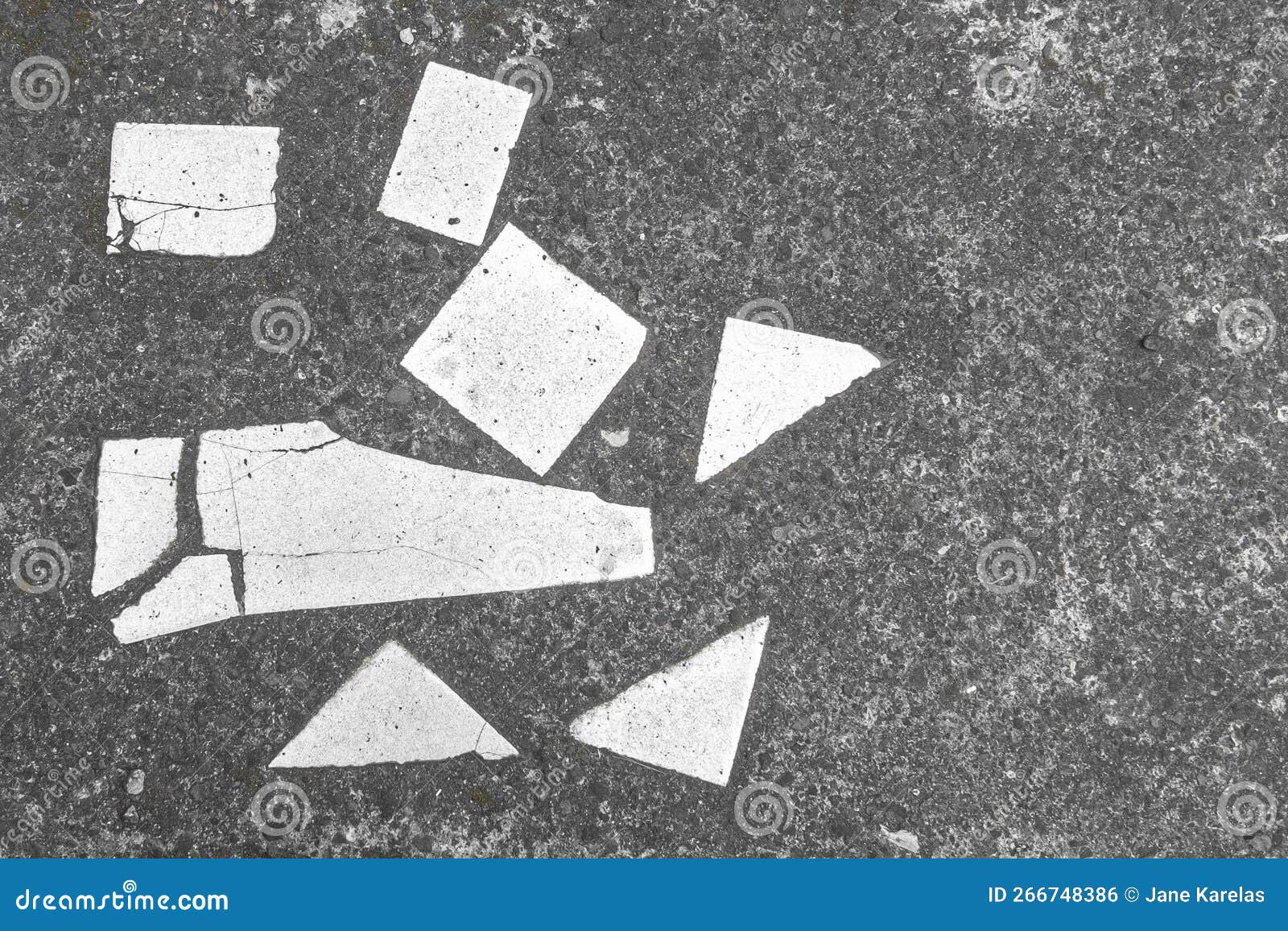 Broken White Tile Pieces Scattered in Abstract Design on Concrete ...