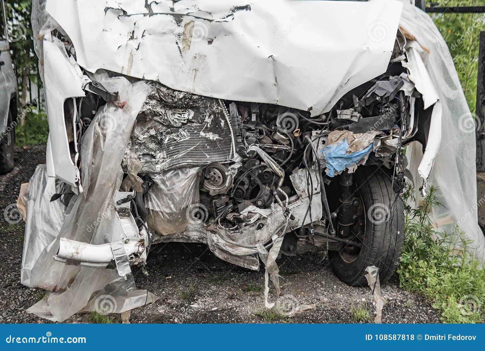 A Broken White Van in the Parking Lot Stock Photo - Image of damaged ...