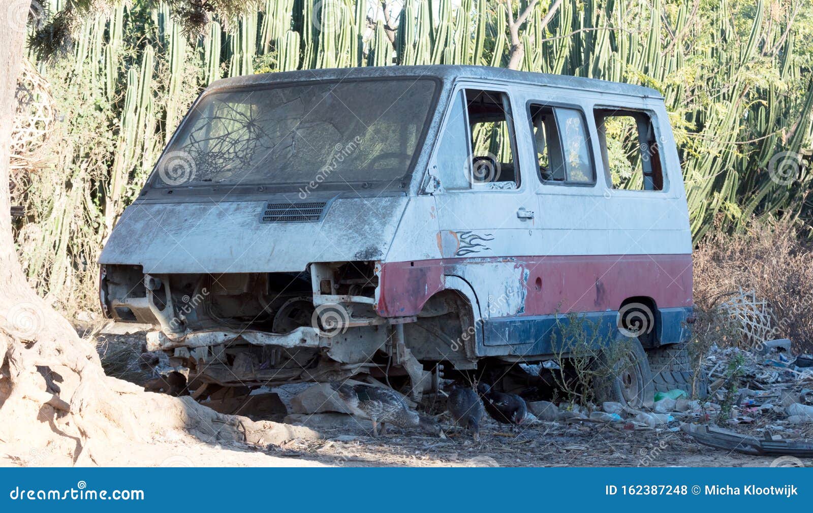 Broken White Van in the Parking Lot Stock Photo - Image of accident ...