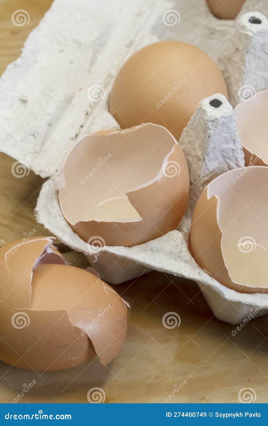 Broken and Whole Eggs in the Tray. Used Eggshells. Eggshell for Processing. the Paper Tray for ...