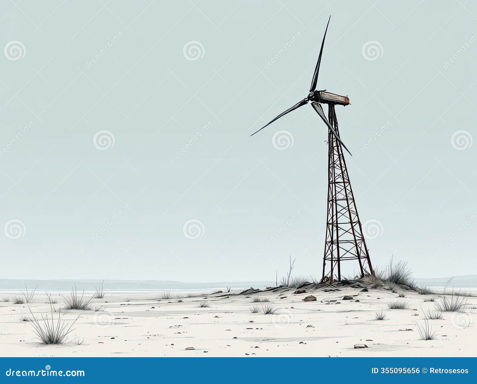 Broken Wind Turbine in a Desolate Landscape Representing Energy Crisis ...